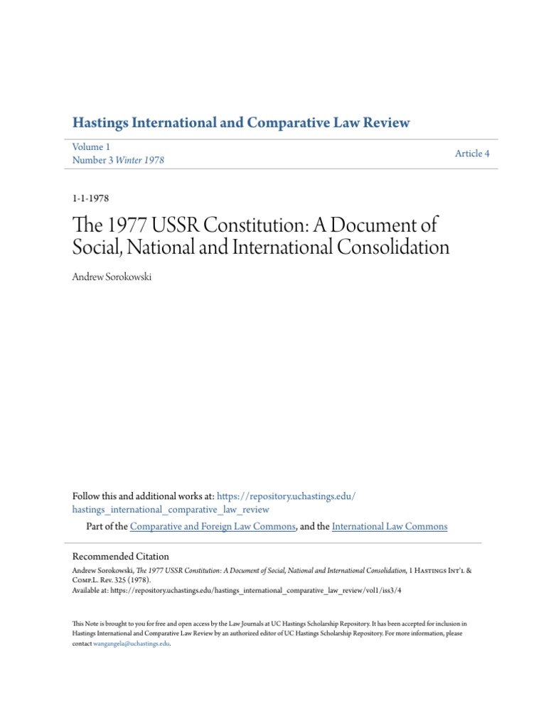 The 1977 USSR Constitution - A Document of Social National and in | PDF ...