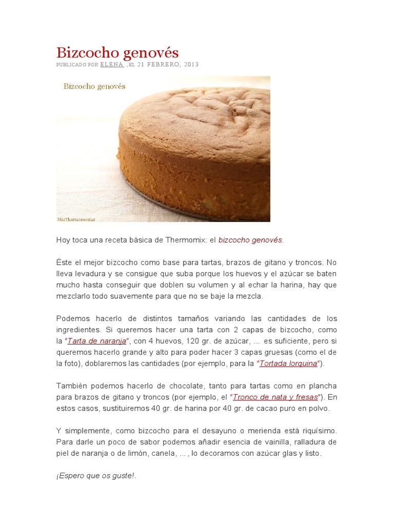 Receta de Bizcocho Genovés Fácil | PDF | Postres | Alimentos