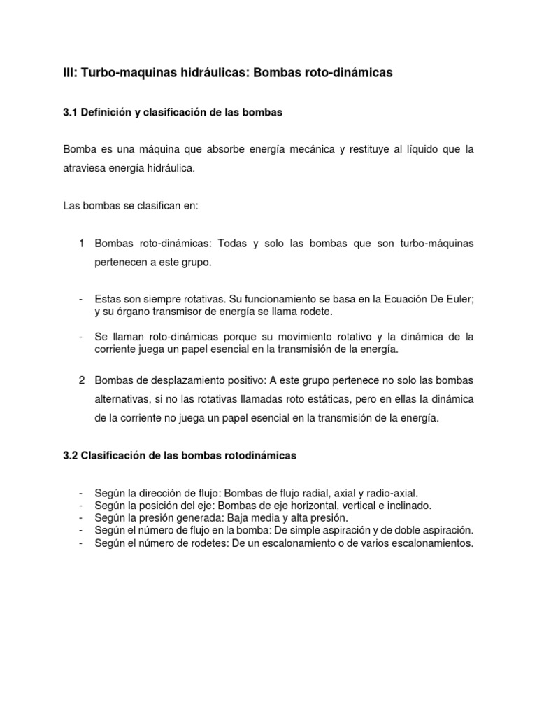 Bombas Rotodinámicas: Clasificación y Funcionamiento | PDF | Bomba ...