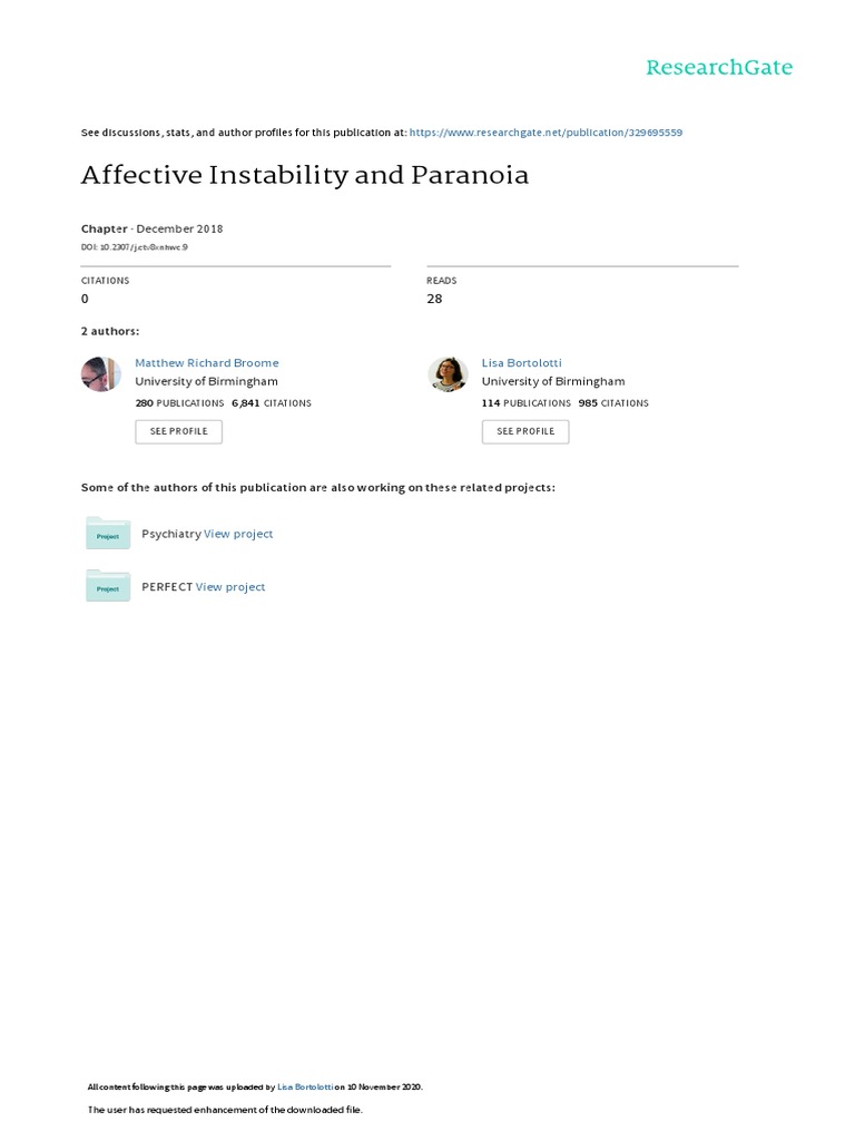 Affective Instability and Paranoia | PDF | Psychosis | Paranoia