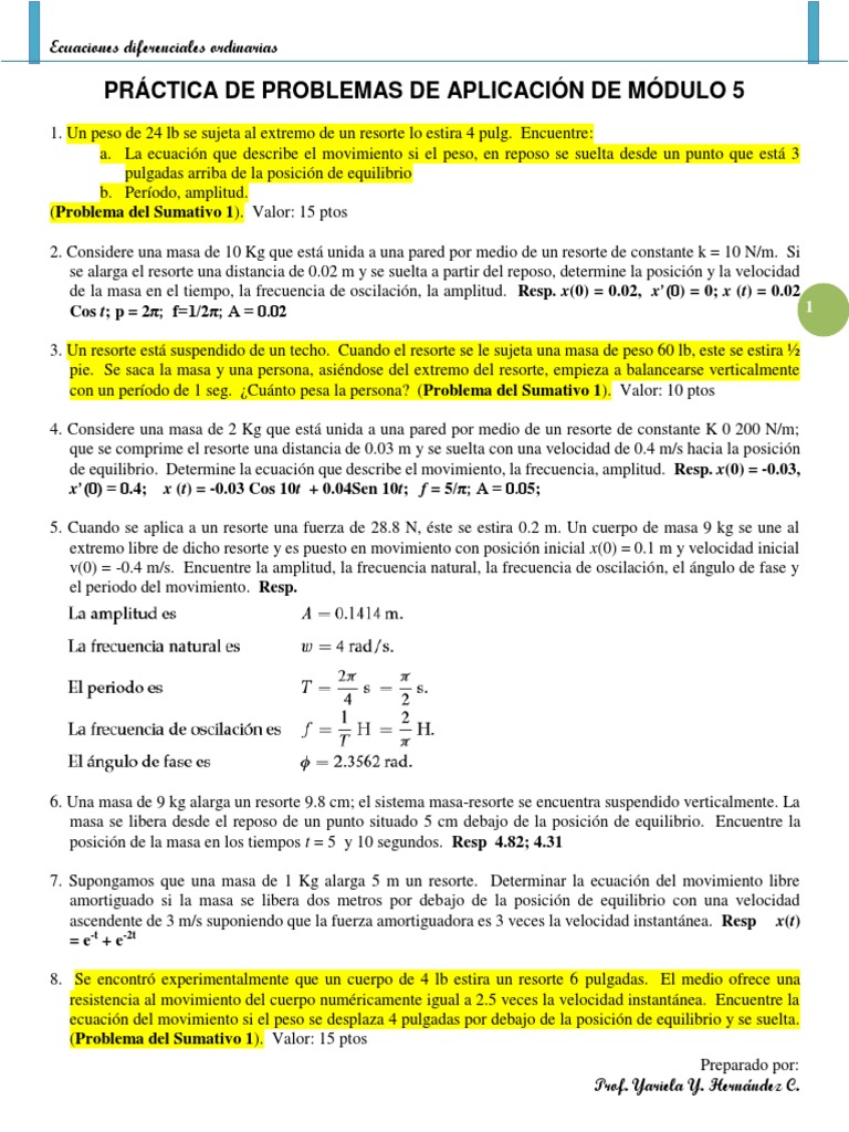 Pract para Parcial 4 y SUMATIVO1 PDF | PDF | Oscilación | Masa