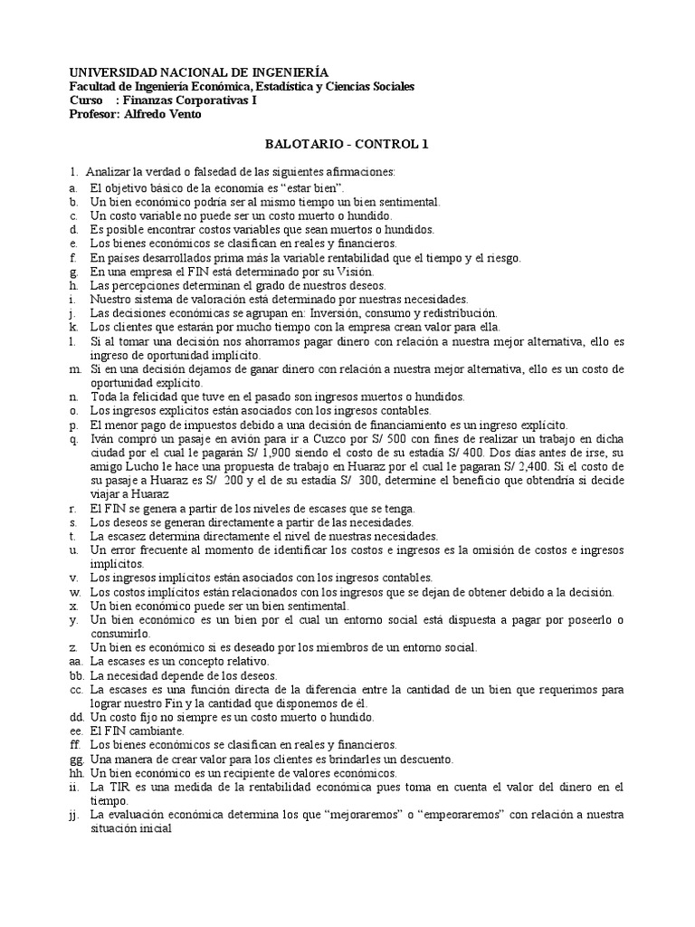 Balotario - PC1 - 2020-2 | PDF | Bienes | Economias