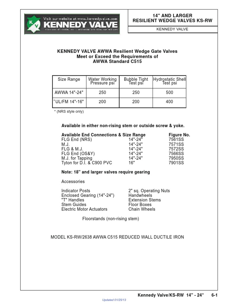Kennedy Valve Resilient Wedge Gate Valves Meeting AWWA C515 Standards ...