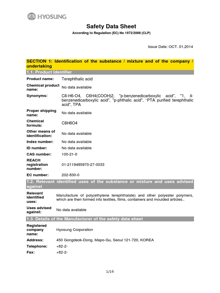 Pta MSDS | PDF | Waste Management | Toxicity