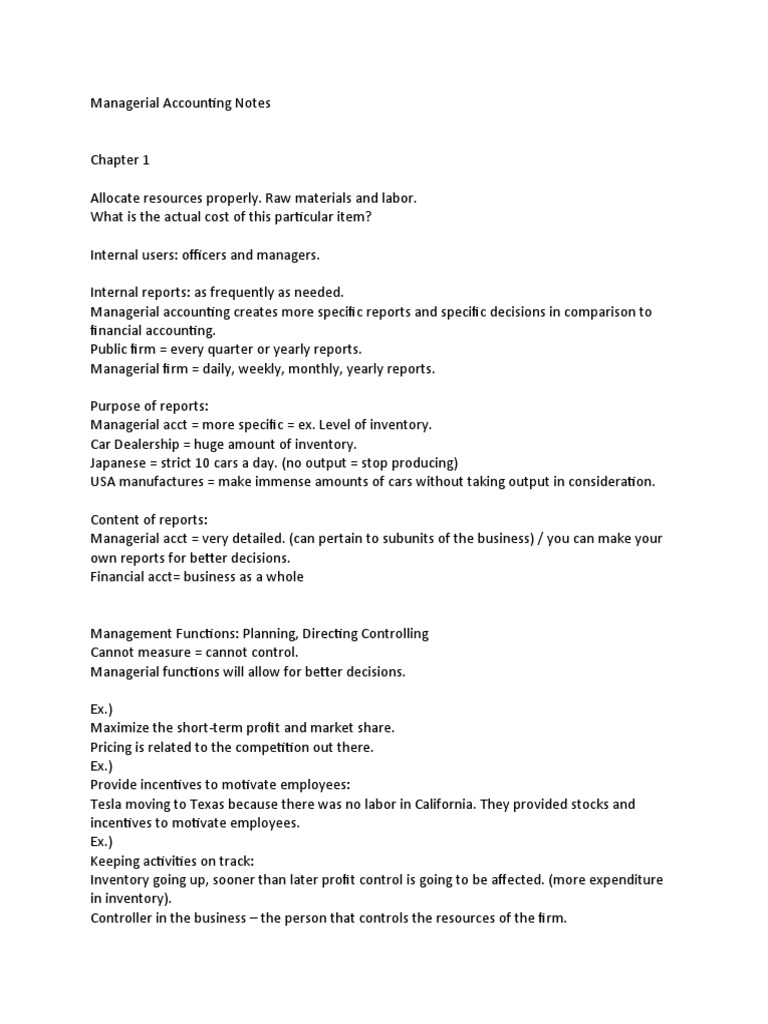 Managerial Accounting Notes | PDF | Inventory | Management Accounting
