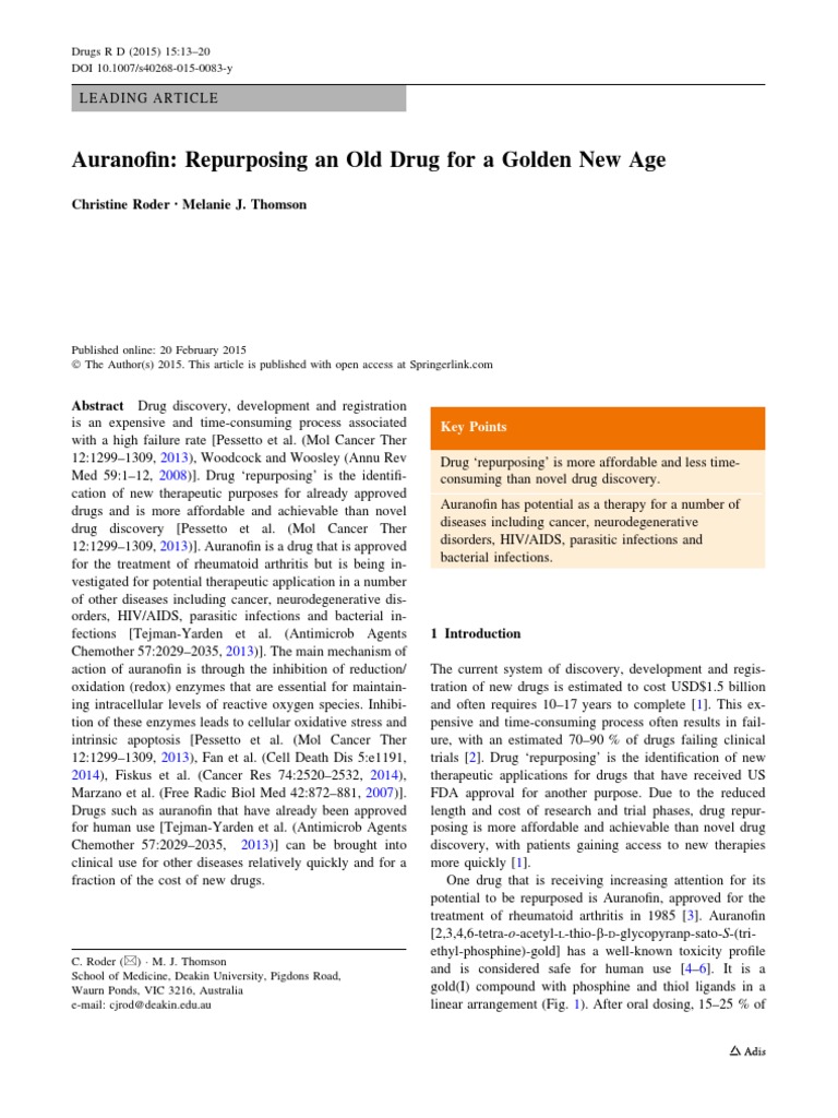 Auranofin: Repurposing for New Therapies | PDF | Proteasome ...