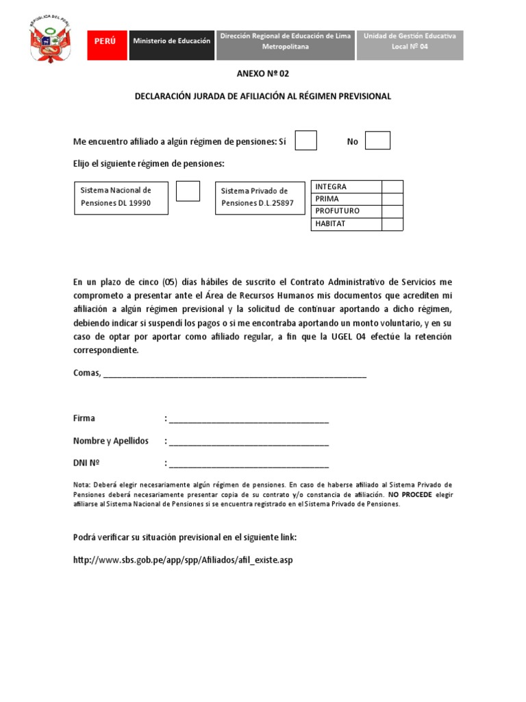 Formato - Anexo #02 - Afiliacion AFP | PDF