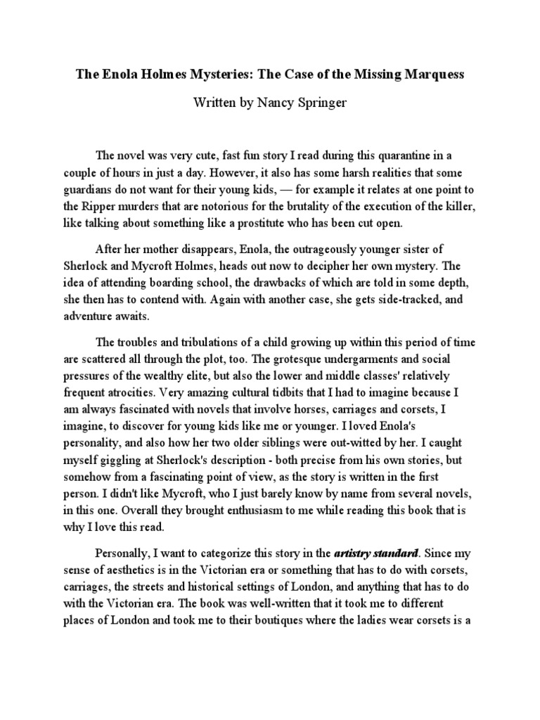 The Enola Holmes Mysteries: The Case of The Missing Marquess | PDF