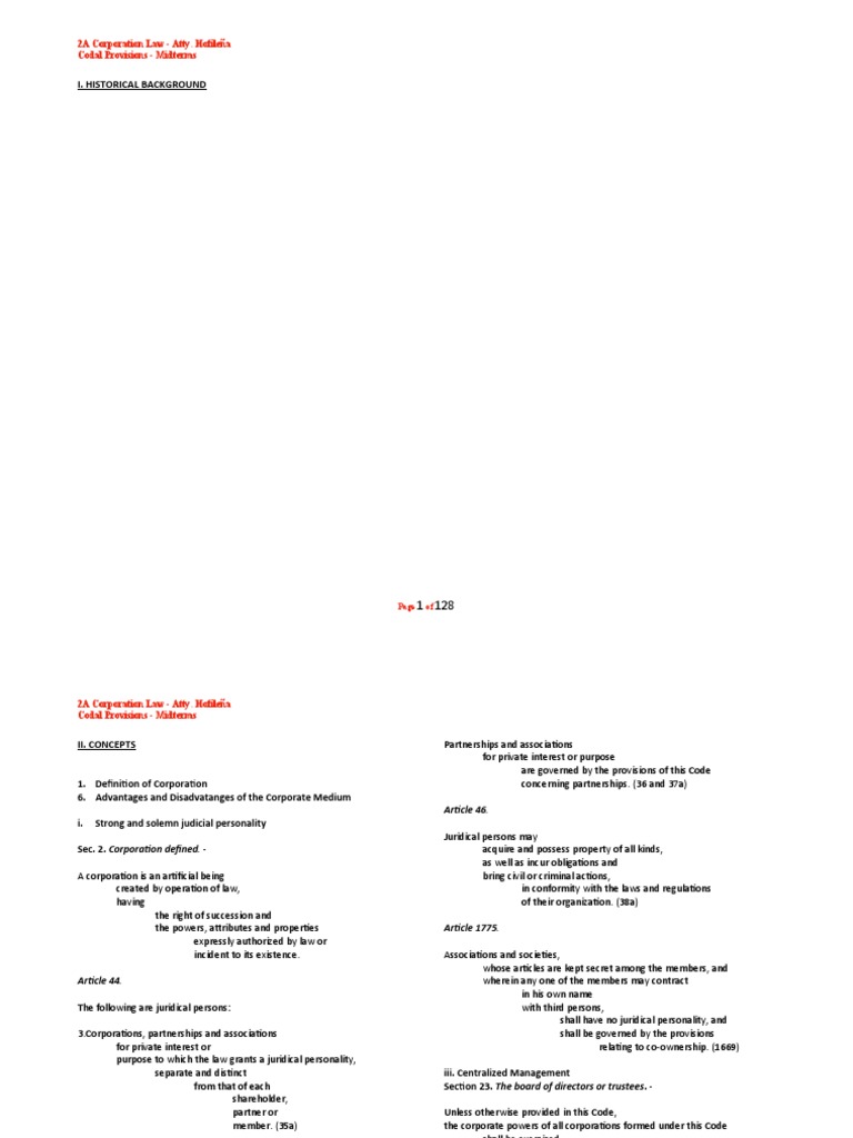 Corporation Law Codal Provisions Guide | PDF | Corporations | Corporate Law