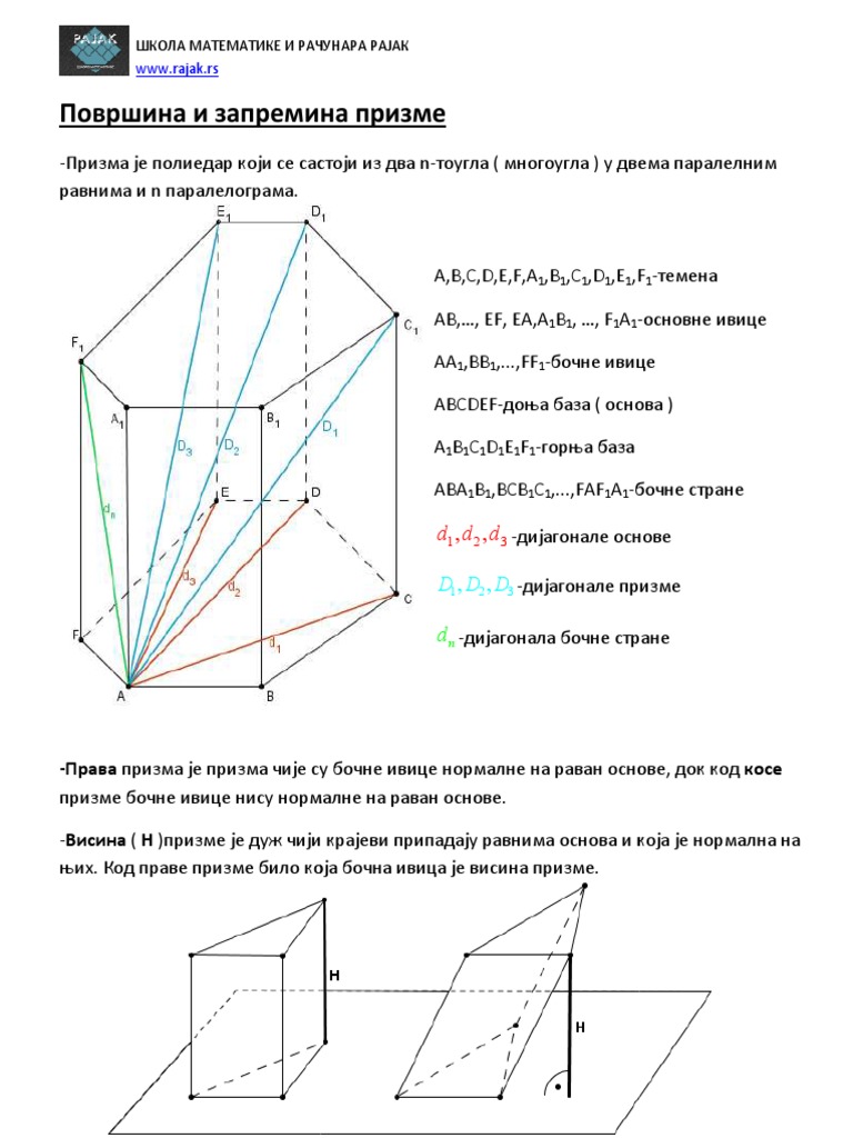 Povrsina Zapremina Prizme PDF | PDF