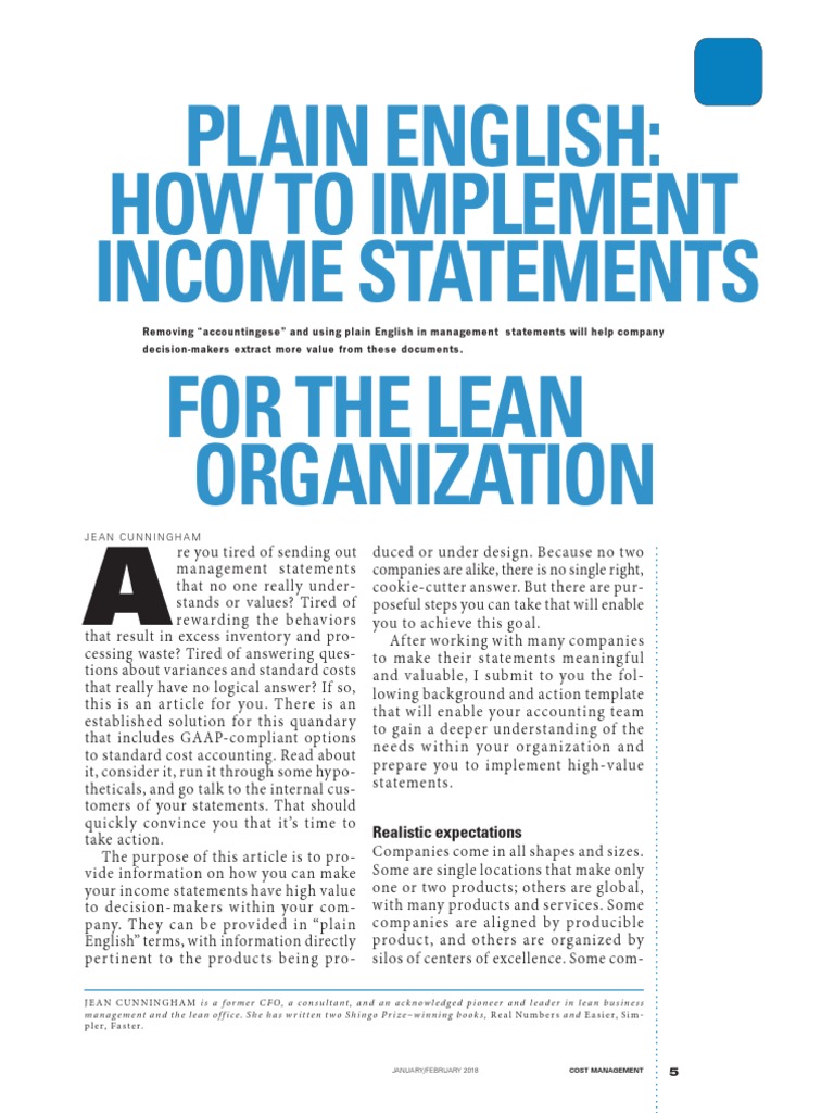 Plain English: How To Implement Income Statements For The Lean ...