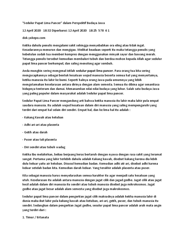 Sedulur Papat Limo Pancer | PDF