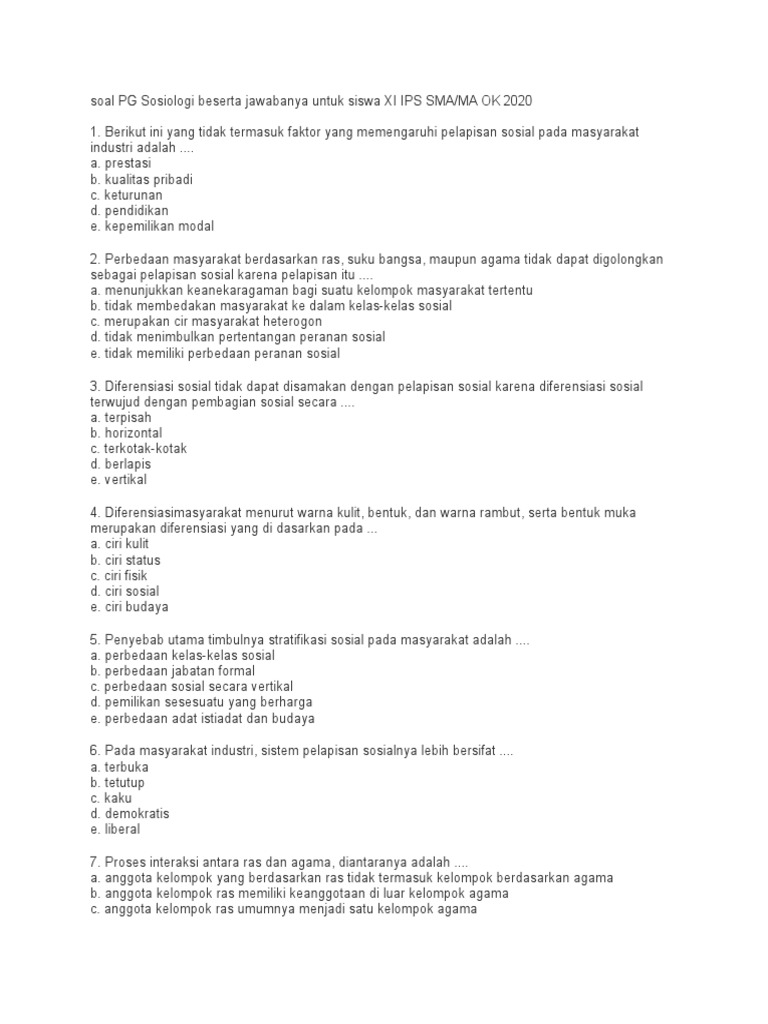 Soal PG Sosiologi Muhammad B 11 Ips 3 | PDF