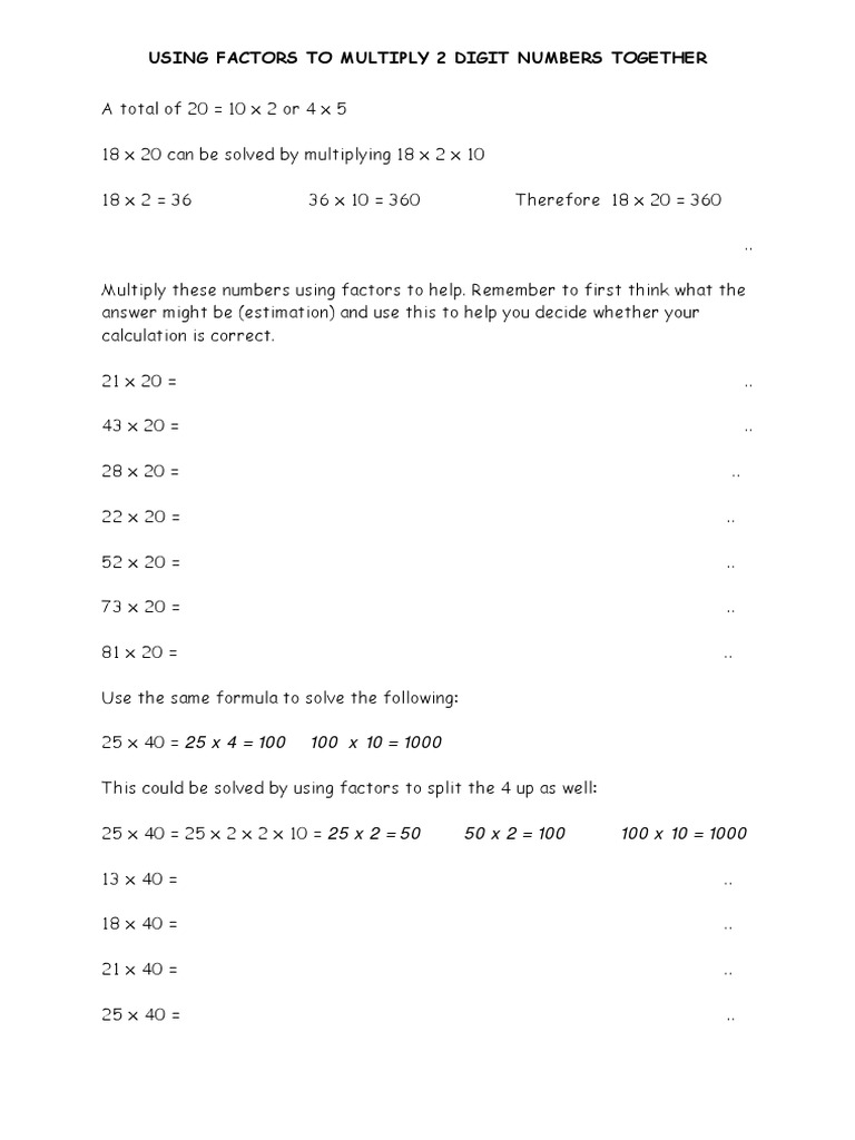 Factors Multiply 2-Digit Numbers | PDF | Applied Mathematics | Teaching ...