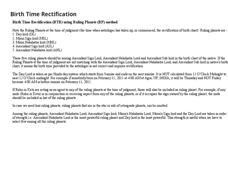 Birth Time Rectification by (KP) RP Method Astrosage | PDF