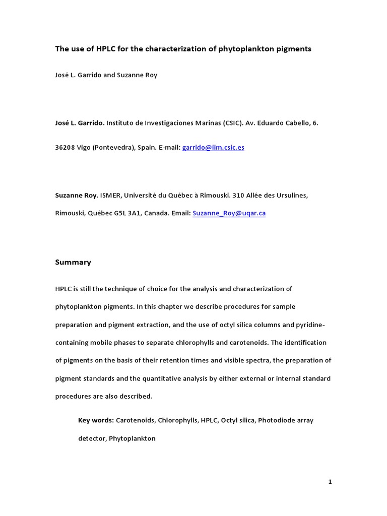 Use HPLC Characterization Phytoplankton | Download Free PDF | High ...