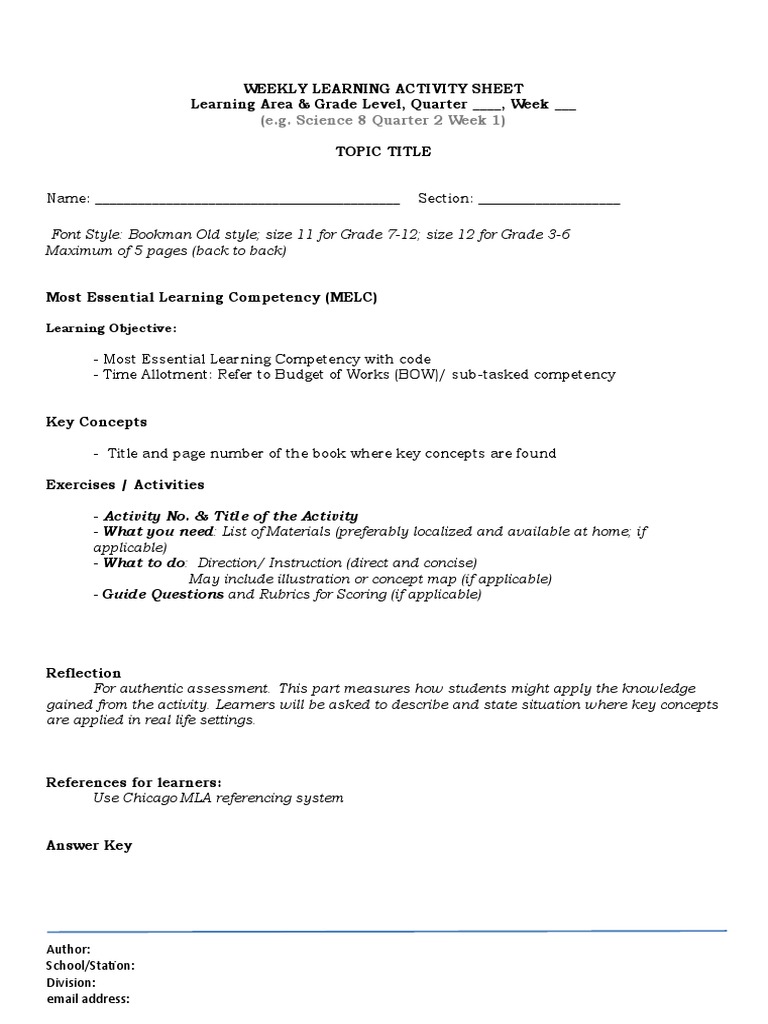 Weekly Learning Activity Sheet Learning Area & Grade Level, Quarter ...