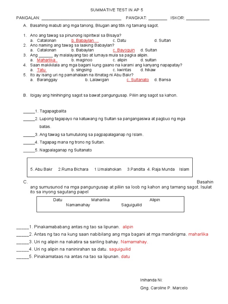 2nd SUMMATIVE TEST IN AP 5 | PDF