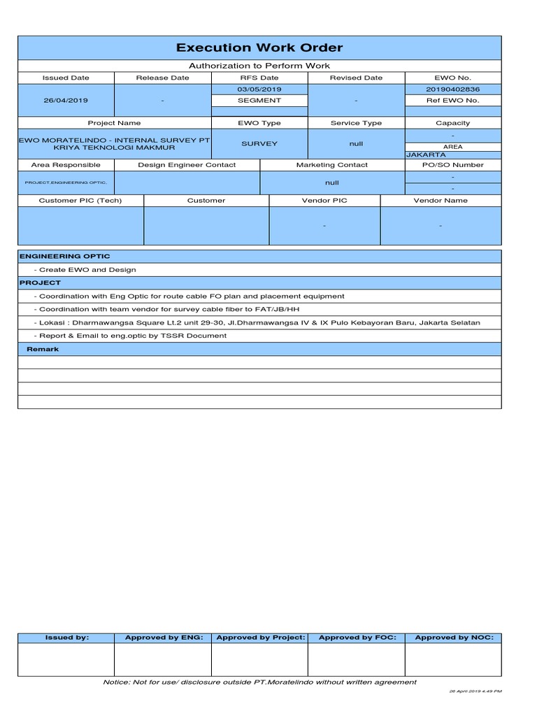 Execution Work Order: Authorization To Perform Work | PDF