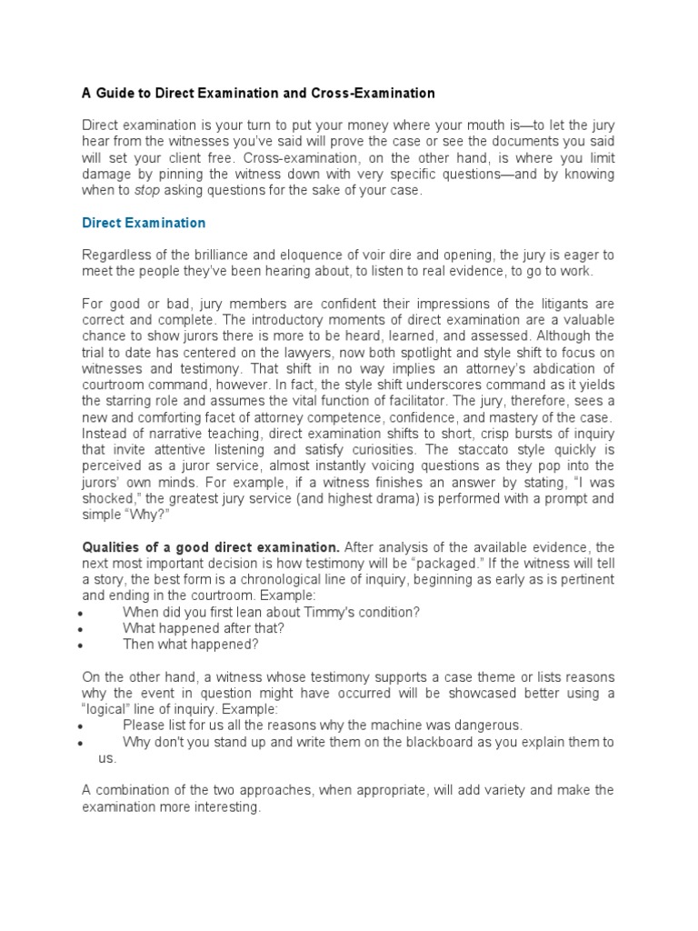 A Guide To Direct Examination and Cross | PDF | Witness | Testimony