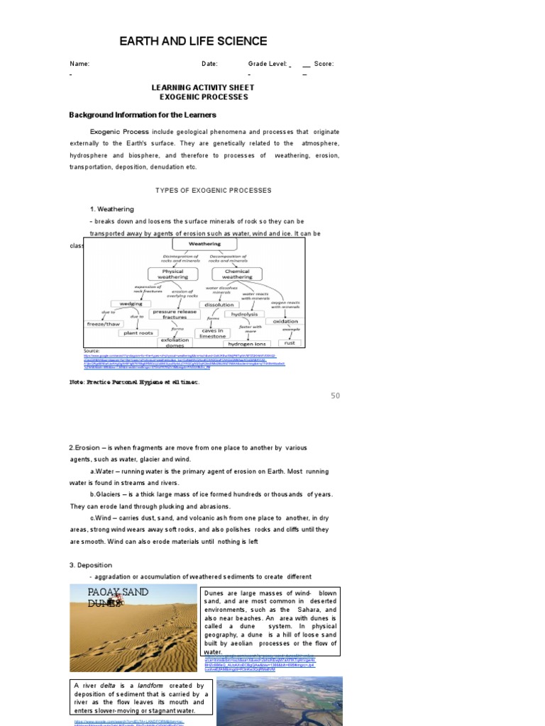 Earth and Life Science: Learning Activity Sheet Exogenic Processes ...