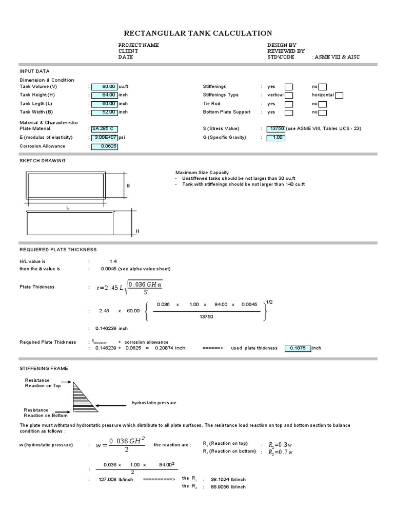 Rectangular Tank Calculation: Project Name Design by Client Reviewed by ...