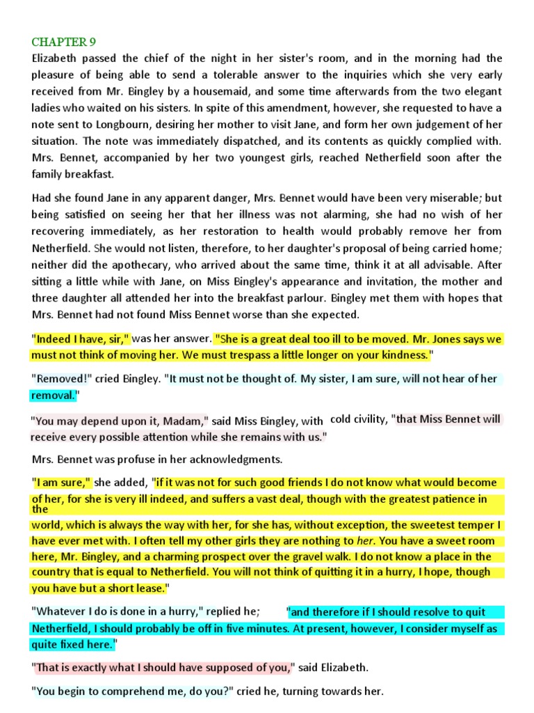 Pride and Prejudice CH 9 and 10 Highlighted - From PDF | PDF | Pride ...