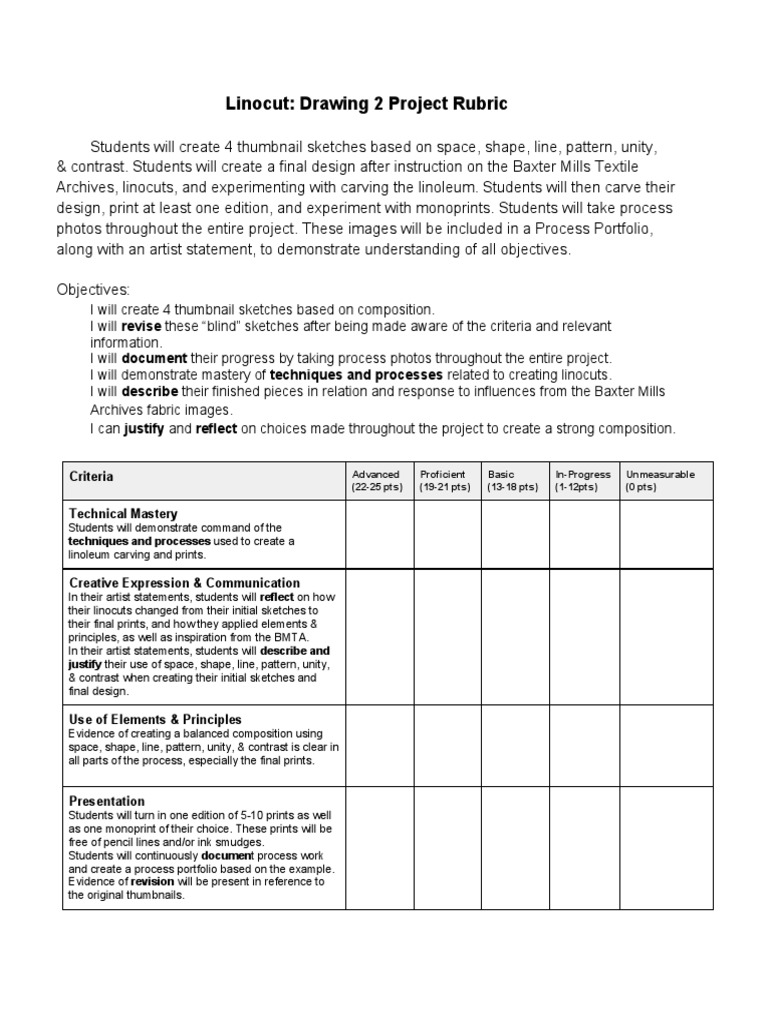 Linocut Rubric | PDF | Composition (Visual Arts) | Design
