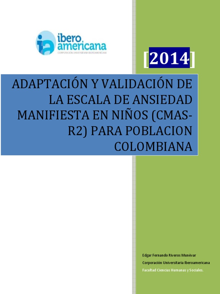 Adaptación y Validación de La Escala de Ansiedad Manifiesta en Niños (CMAS-R2) para Poblacion ...