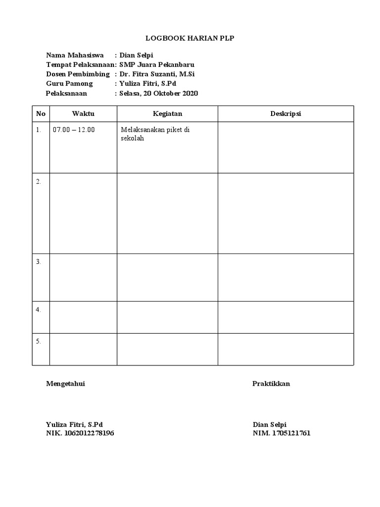 Logbook Harian PLP | PDF | Karier & Perkembangan | Kesehatan Holistik