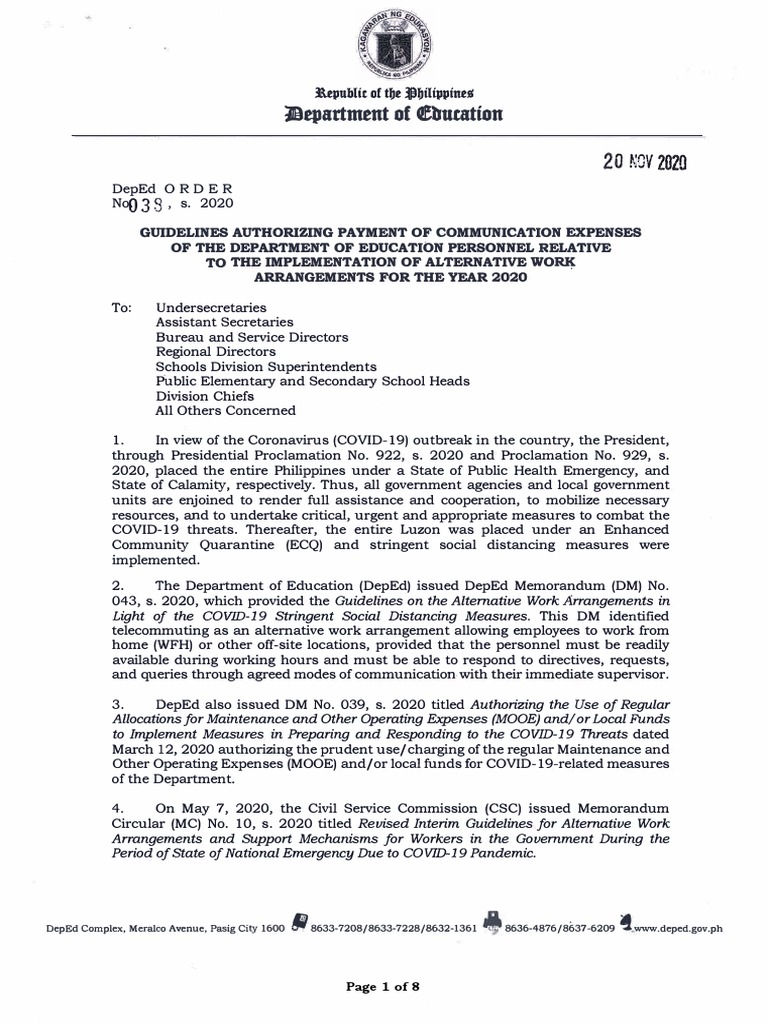 DO s2020 038 Guidelines Authorizing Payment of Communication Expenses ...