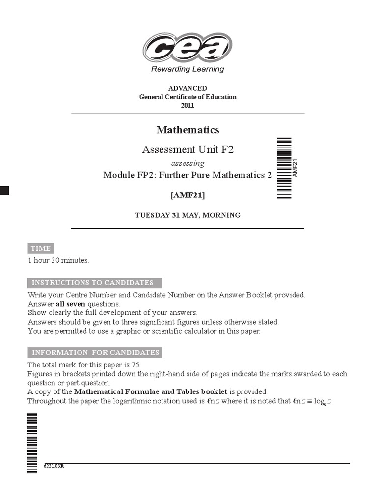 A2AS MATH Past Papers Mark Schemes Standard MayJune Series 2011 8678 | PDF | Mathematical ...