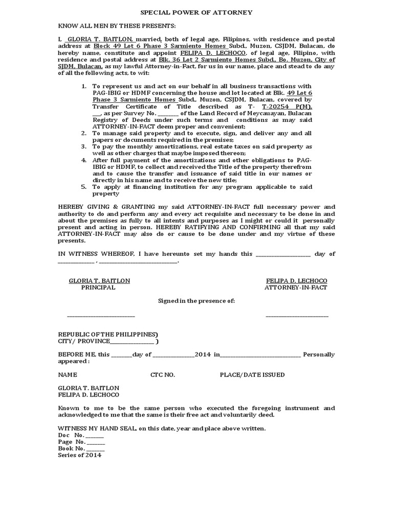 Baitlon Spa HDMF | PDF | Power Of Attorney | Virtue