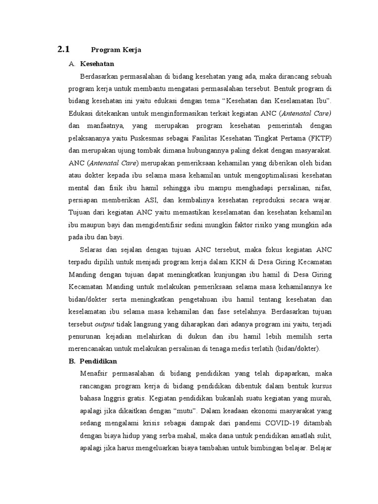 Pendidikan Dan Kesehatan - PROKER KKN | PDF