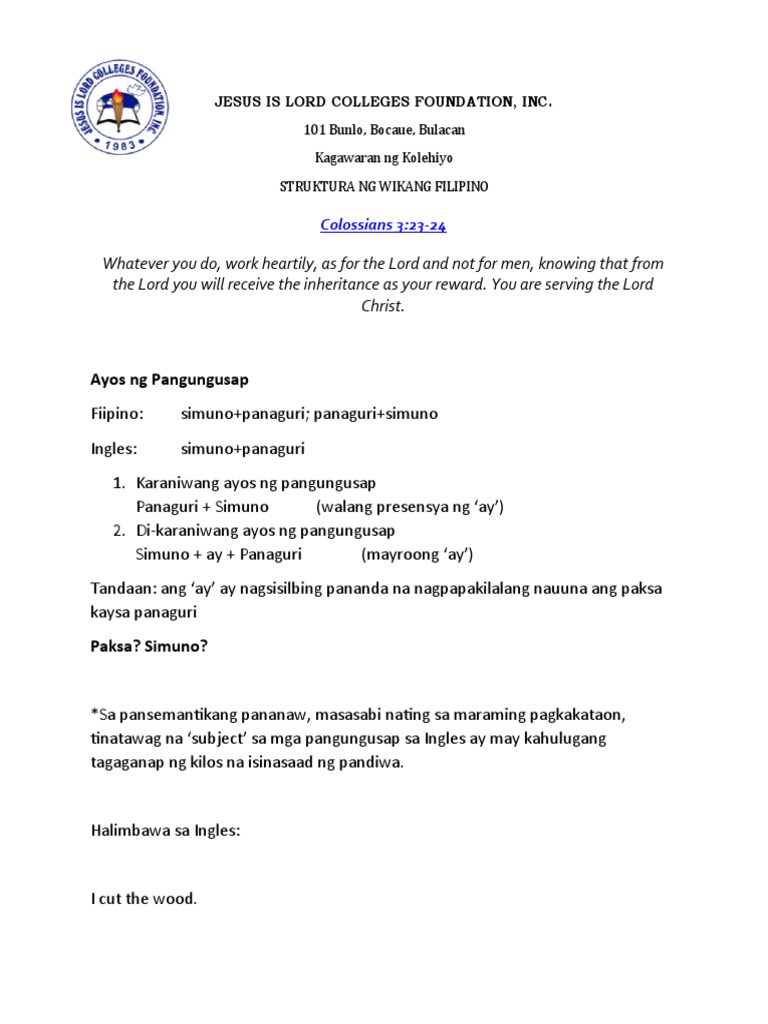 Lesson 6 (Simuno at Panaguri)