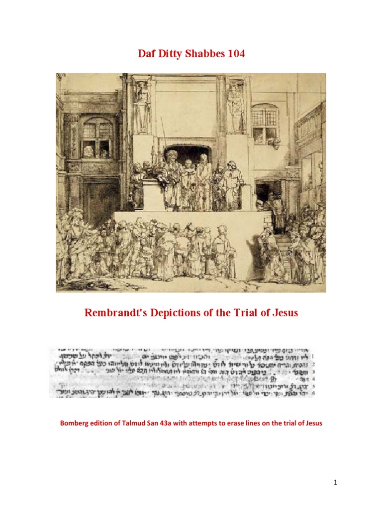 Daf Ditty Shabbes 104: Bomberg Edition of Talmud San 43a With Attempts ...