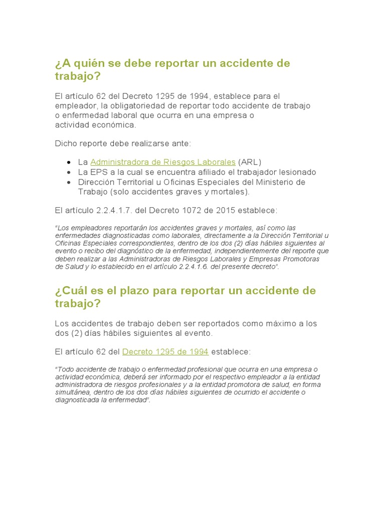 A Quién Se Debe Reportar Un Accidente de Trabajo | PDF