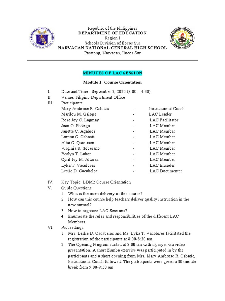 Minutes of LAC Session | PDF | Educational Psychology | Learning