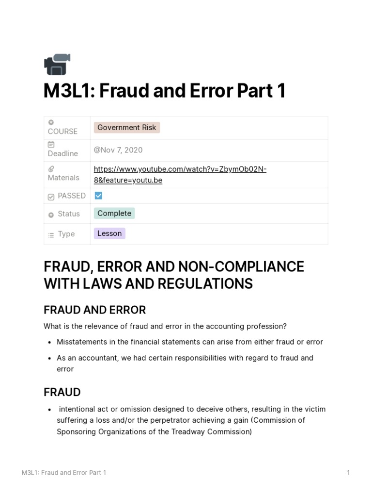 M3L1: Fraud and Error Part 1 | PDF | Fraud | Deception