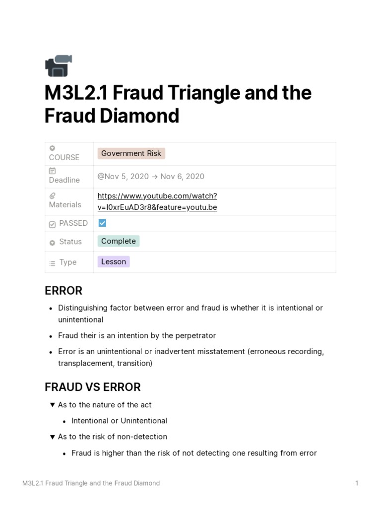 M3L2.1 Fraud Triangle and The Fraud Diamond: Error | PDF | Fraud ...