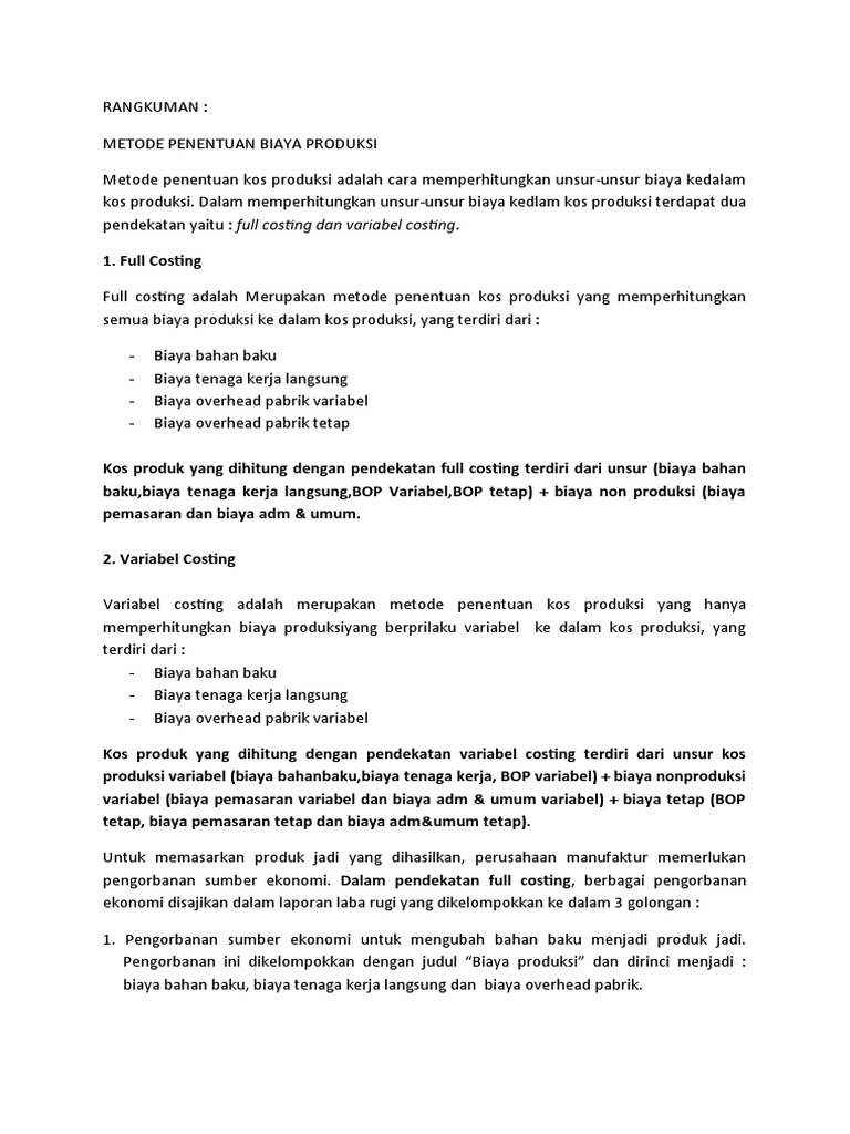Metode Full Costing dan Variabel Costing | PDF | Bisnis