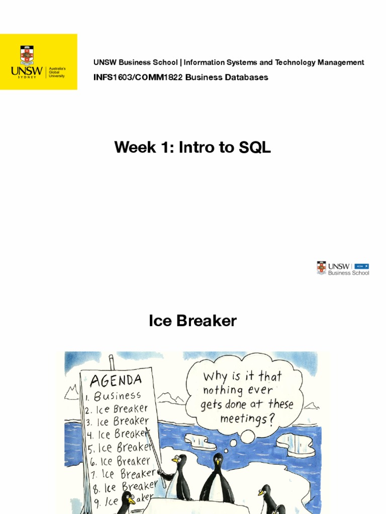 Week 1: Intro To SQL: INFS1603/COMM1822 Business Databases | PDF | Sql | Data Management