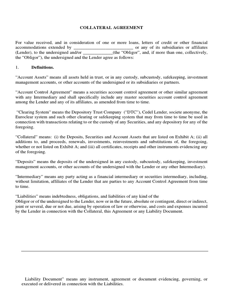 Collateral Agreement Template | PDF | Security Interest | Collateral ...