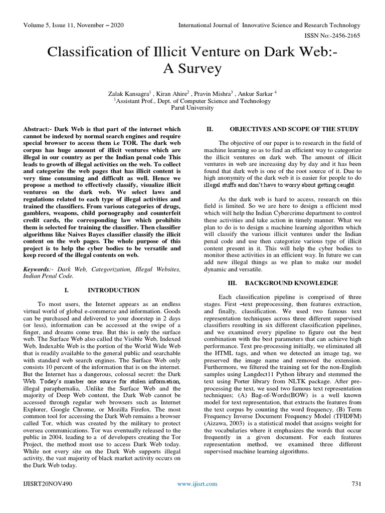 Classification of Illicit Venture On Dark Web - A Survey | PDF | Tor ...