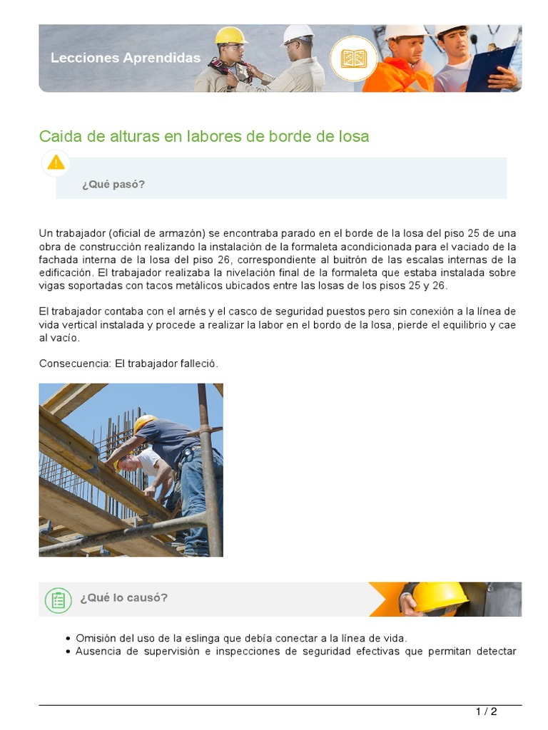 Caida de Alturas en Labores de Borde de Losa PDF | PDF | Business