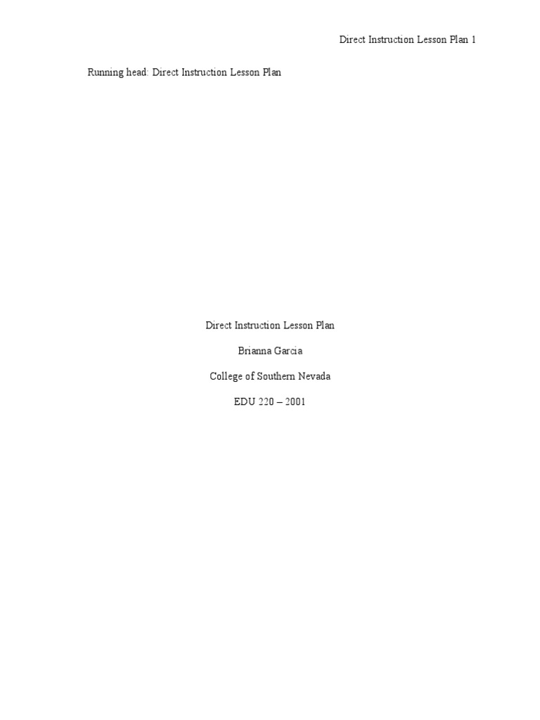 Direct Instuction Lesson Plan Edu 220 Final | PDF | Lesson Plan | Classroom