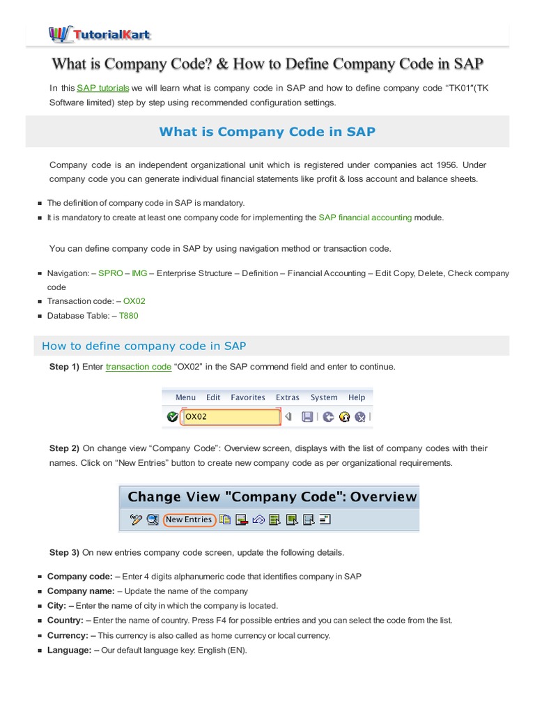 What Is Company Code? & How To Define Company Code in SAP | PDF ...