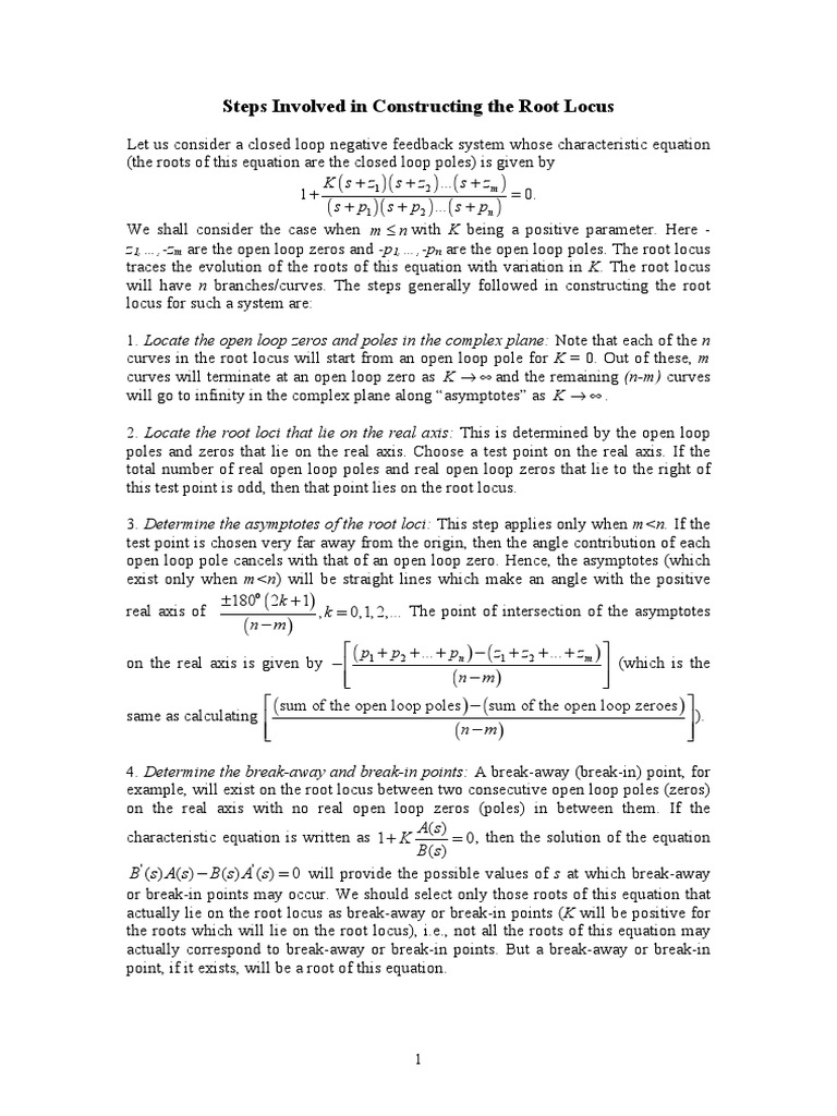 Steps Involved in Constructing The Root Locus: KSZ SZ SZ SP SP SP Z ...