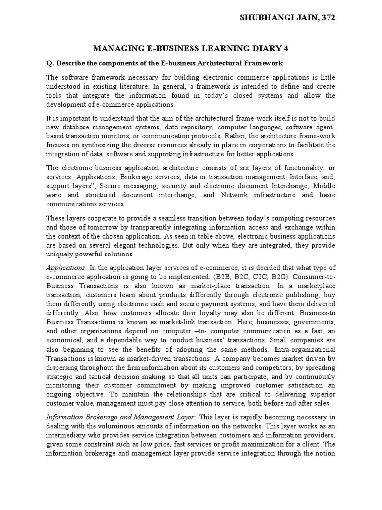 Shubhangi Jain, 372: Q. Describe The Components of The E-Business Architectural Framework | PDF ...