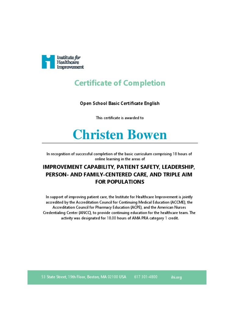 Cbowen Ihi Basic Certificate | PDF